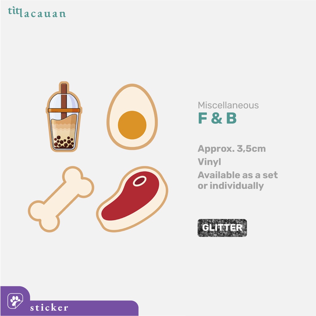 Jual Stiker Boba Daging Telur Tulang Glitter Lucu Makanan Minuman ...