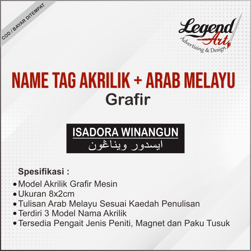 Jual [Grafir] Name Tag Akrilik Grafir PDH + Tulisan Arab Melayu ...