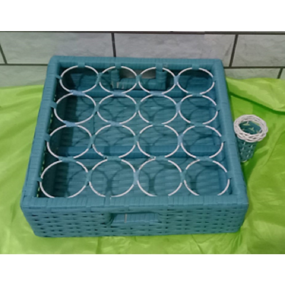 Jual KERANGKA KAYU 16 cup Tempat gelas bahan rotan plastik keranjang ...