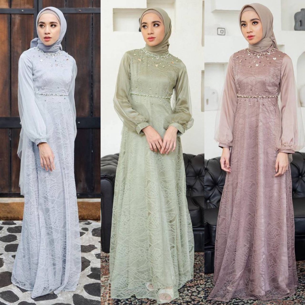Jual Dress Pesta Exclusiv Mewah Modern Nadine Sage Modern Gamis Terbaru ...