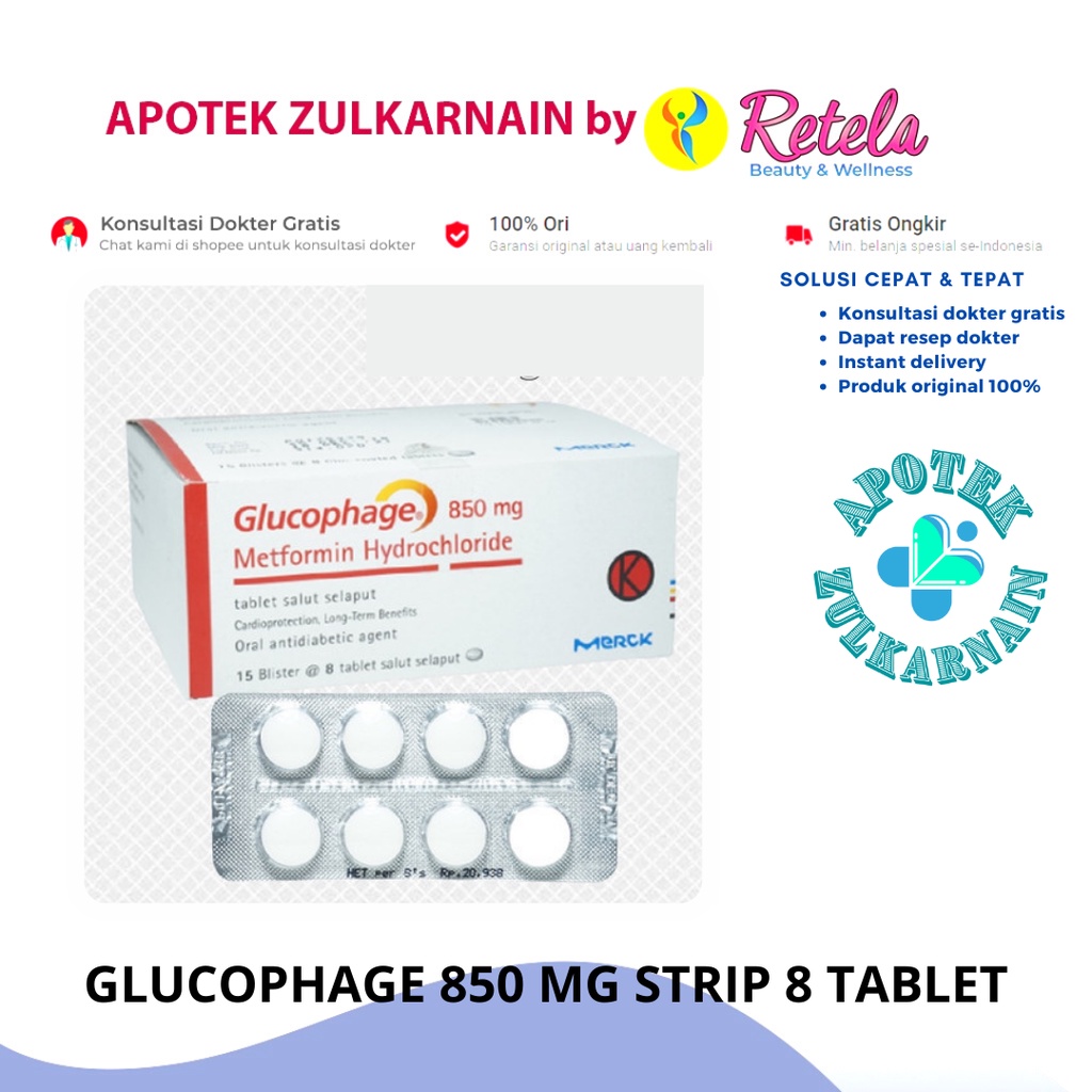 Jual GLUCOPHAGE 850MG 1 STRIP 8 TABLET | Shopee Indonesia