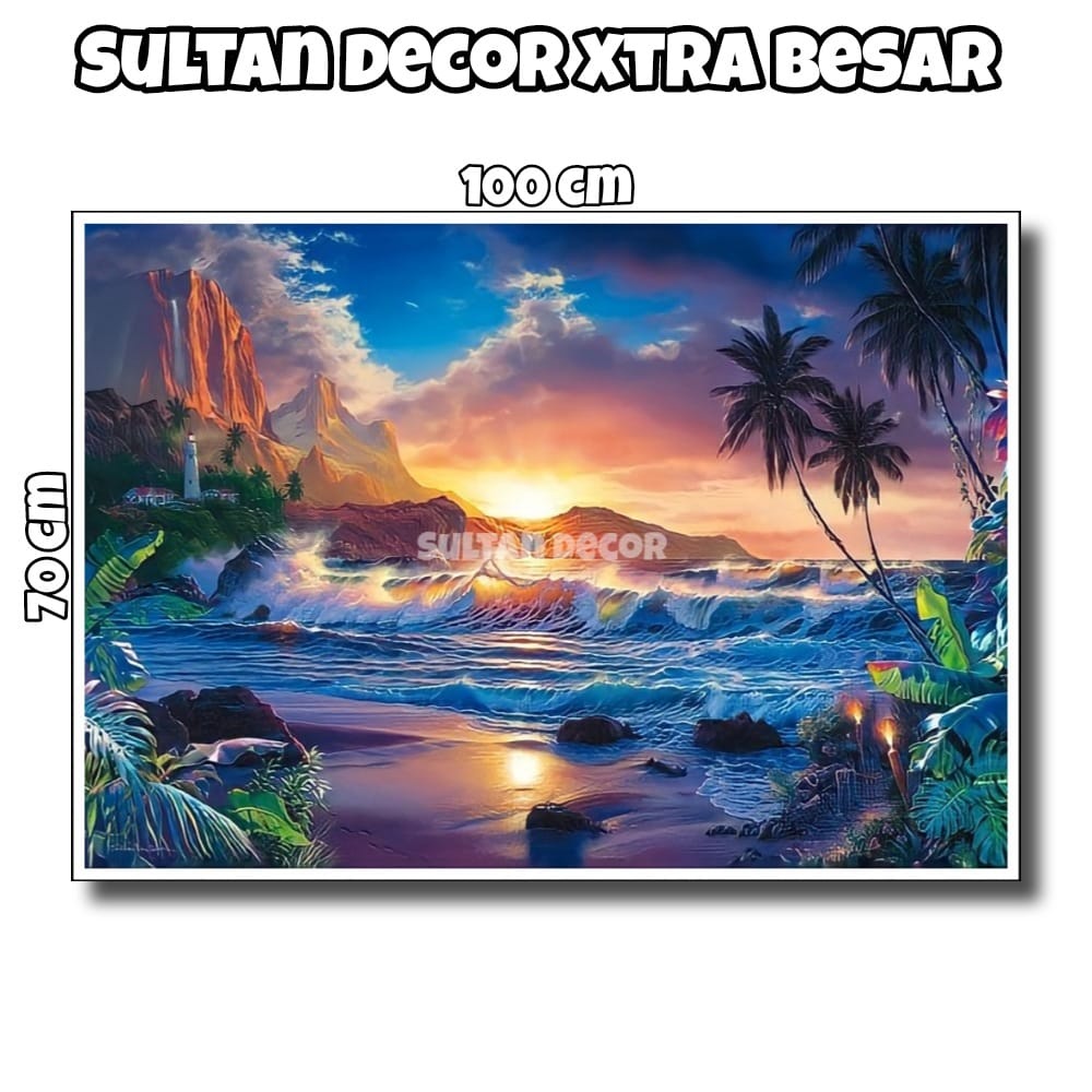 Jual LUKISAN POSTER CETAK PEMANDANGAN ALAM PANTAI SIANG MALAM XTRA ...
