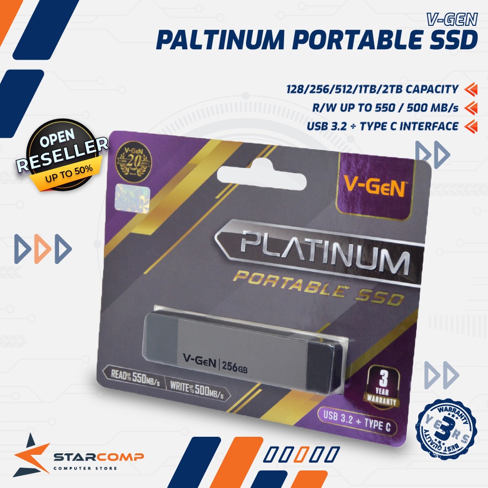 Jual V-Gen SSD Portable Platinum 128GB/256GB/512GB/1TB/2TB USB 3.2 Type ...