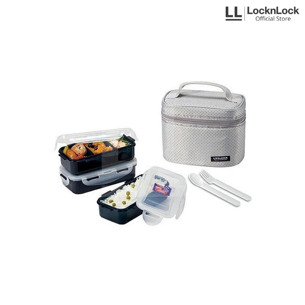 Jual LocknLock Lunch Box Set 3Pcs With Gray Bag, Spoon & Fork ...