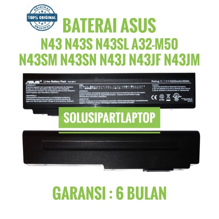 Jual Baterai Laptop Asus N43 N43S N43SL N53 n61j Series / A32-M50 ...