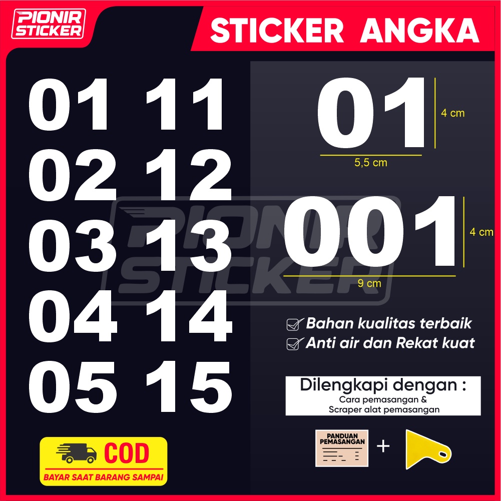 Jual Stiker Angka Cutting Sticker Nomor No Rumah Kantor Sekolah Meja ...