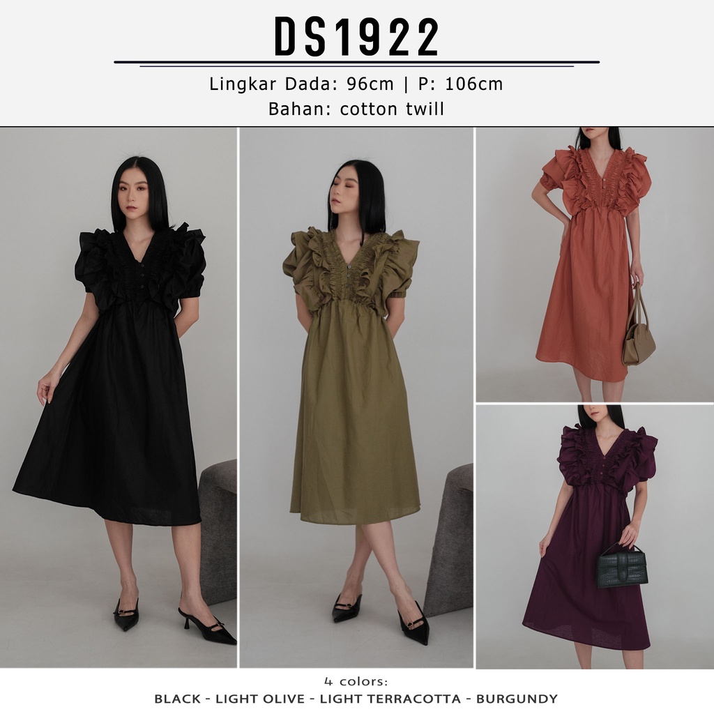 Jual DS1922 Samantha Frill Dress | Dress Cotton Twill Midi | Shopee ...