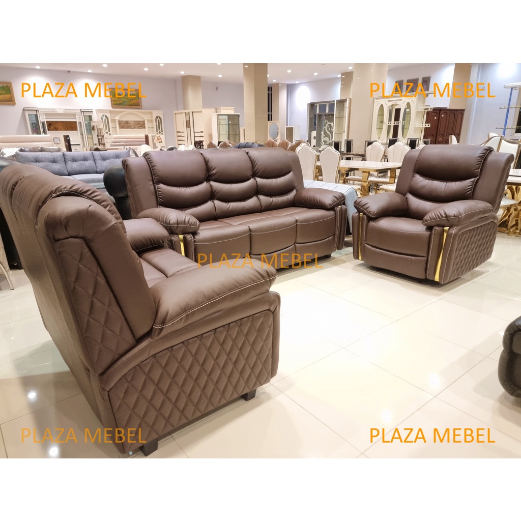 Jual SET Sofa Recliner Reclainer 321 Bolivia Brown Lis Gold | Shopee ...