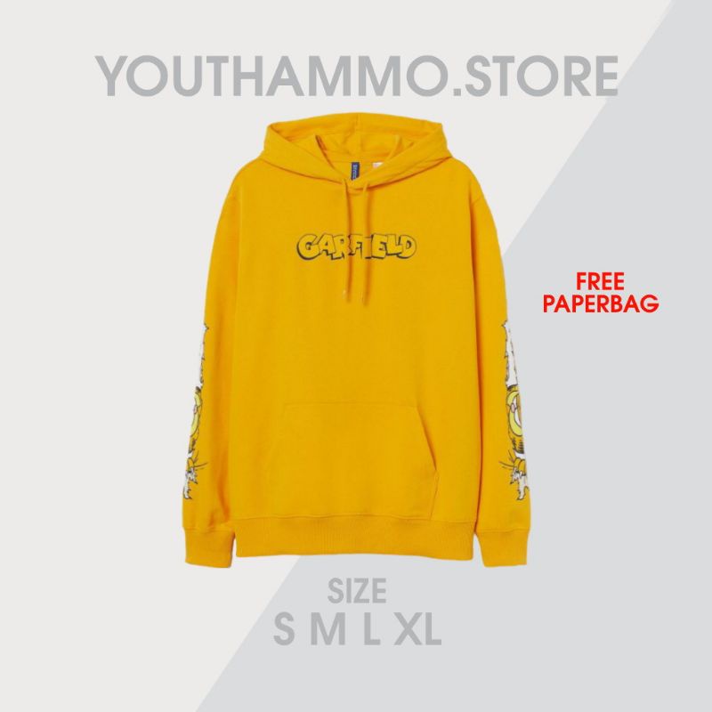 Jual Hoodie H*M Garfield Yellow Wanita Pria Full Tag / Hoodie H*M Free ...