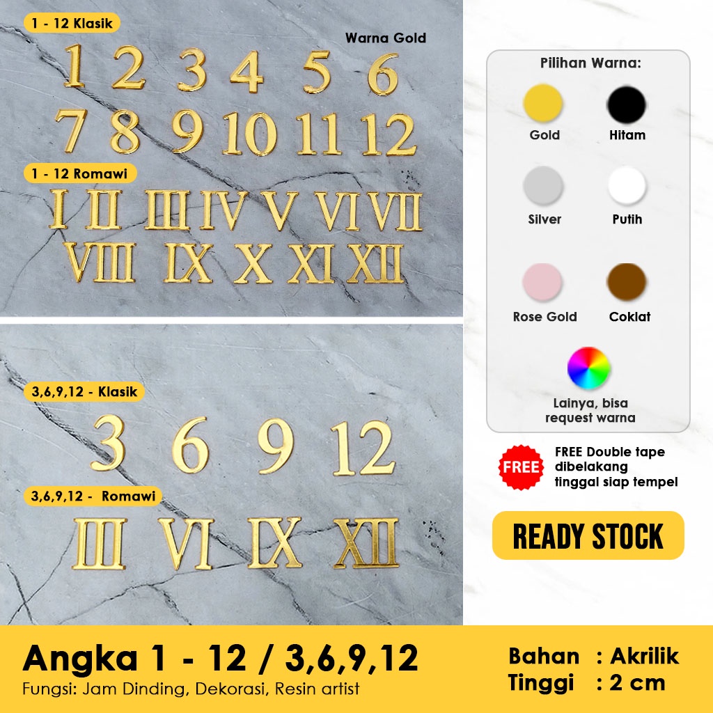 Jual Angka Jam 1 - 12 Tinggi 2 cm - Romawi / Arial -- Akrilik | Shopee ...