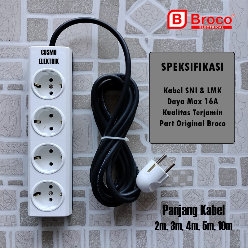 Jual Broco Terminal Stop Kontak + Kabel 4 Lubang SNI 1m, 2m, 3m, 4m, 5m ...