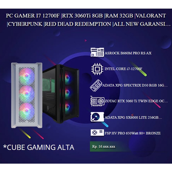 Jual KOMPUTER RAKITAN GAMING INTEL CORE i7 12700F RAM 16GB RTX 3060 Ti ...