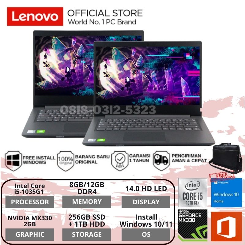 Jual Laptop Gaming Lenovo Slim IP V14-IIL - Core i5-1035G1, 12GB, NVIDIA MX330, 256GB + 1TB, 14 ...