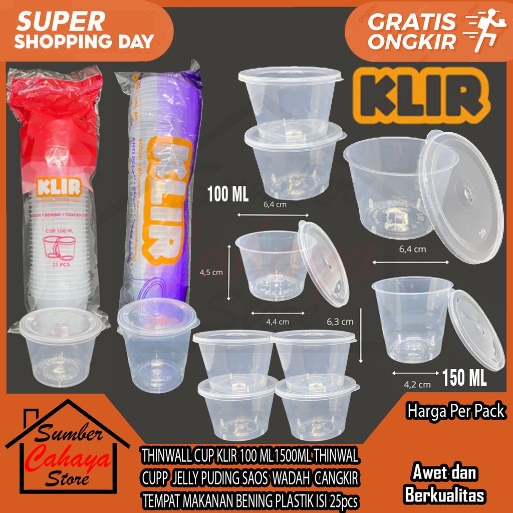 Jual THINWALL CUP KLIR 100 ML150 ML THINWAL CUPP JELLY PUDING SAOS ...