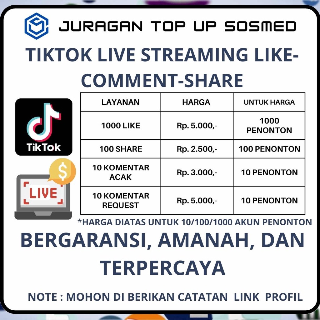 Jual [Promo] TIK TOK LIVE STREAMING BOOSTER PENAMBAHAN PENONTON LIVE ...