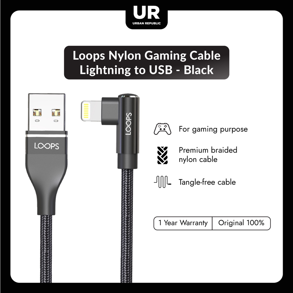 Jual Loops Nylon Gaming Cable Lightning to USB - Black | Shopee Indonesia