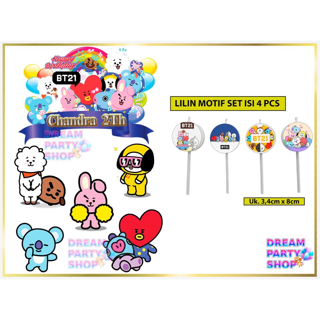 Jual Topper Kue BT21 BTS Banner Hiasan Kue BT21 Ultah Lucu Lilin ...