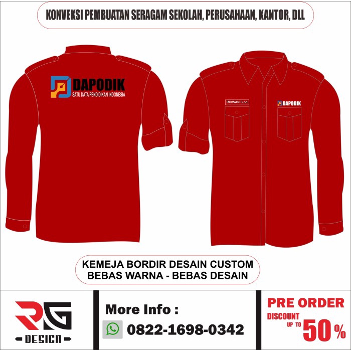Jual KEMEJA PDL / PDH LENGAN PANJANG - PLUS BORDIR CUSTOM BEBAS DESAIN | Shopee Indonesia
