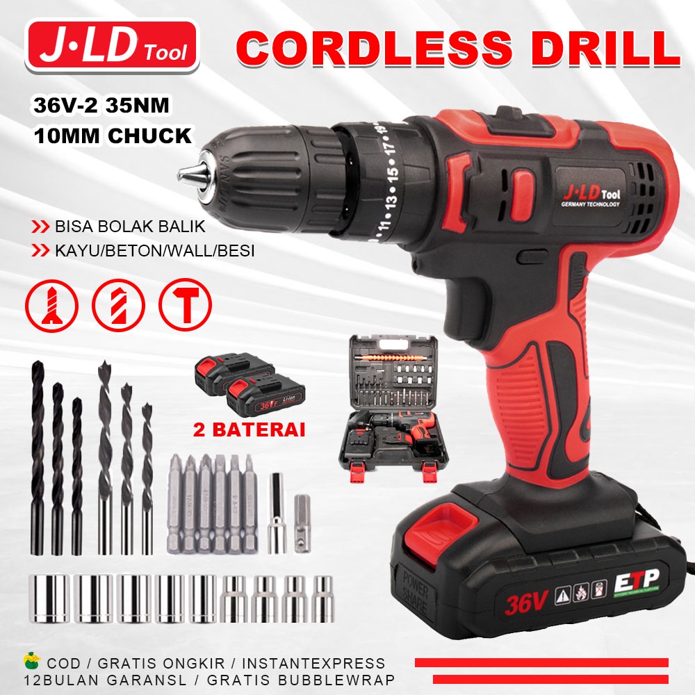 Jual JLD mesin bor baterai cas komplit 36VF bor impact 10mm mesin bor ...