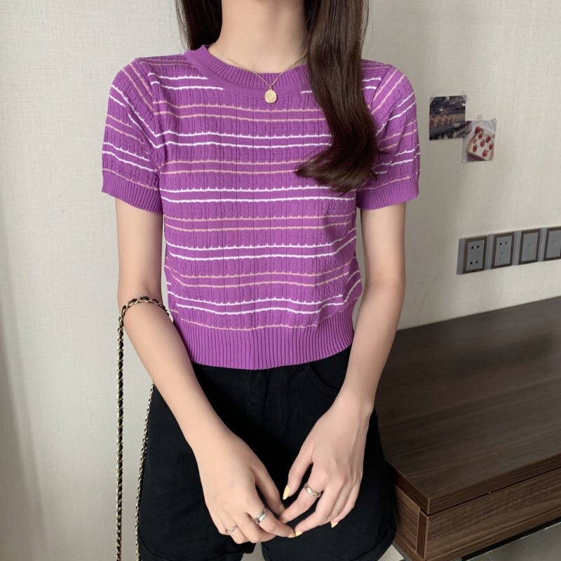 Jual AJW Atasan Wanita Import Rajut Korean Style Premium Lengan Pendek HU HAB | Atasan Wanita ...