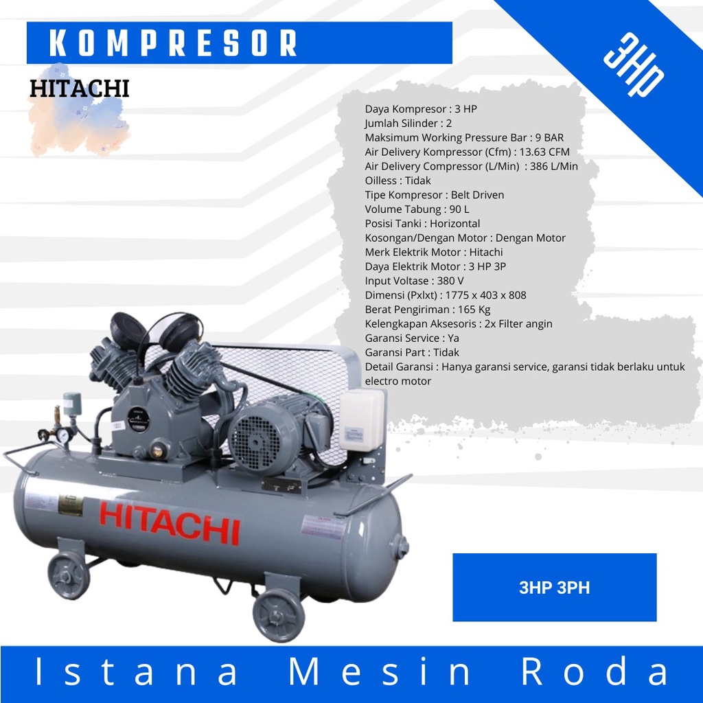 Jual Kompresor Kompressor Air Compressor Hitachi Bebicon 3 hp 3 phase 3hp | Shopee Indonesia