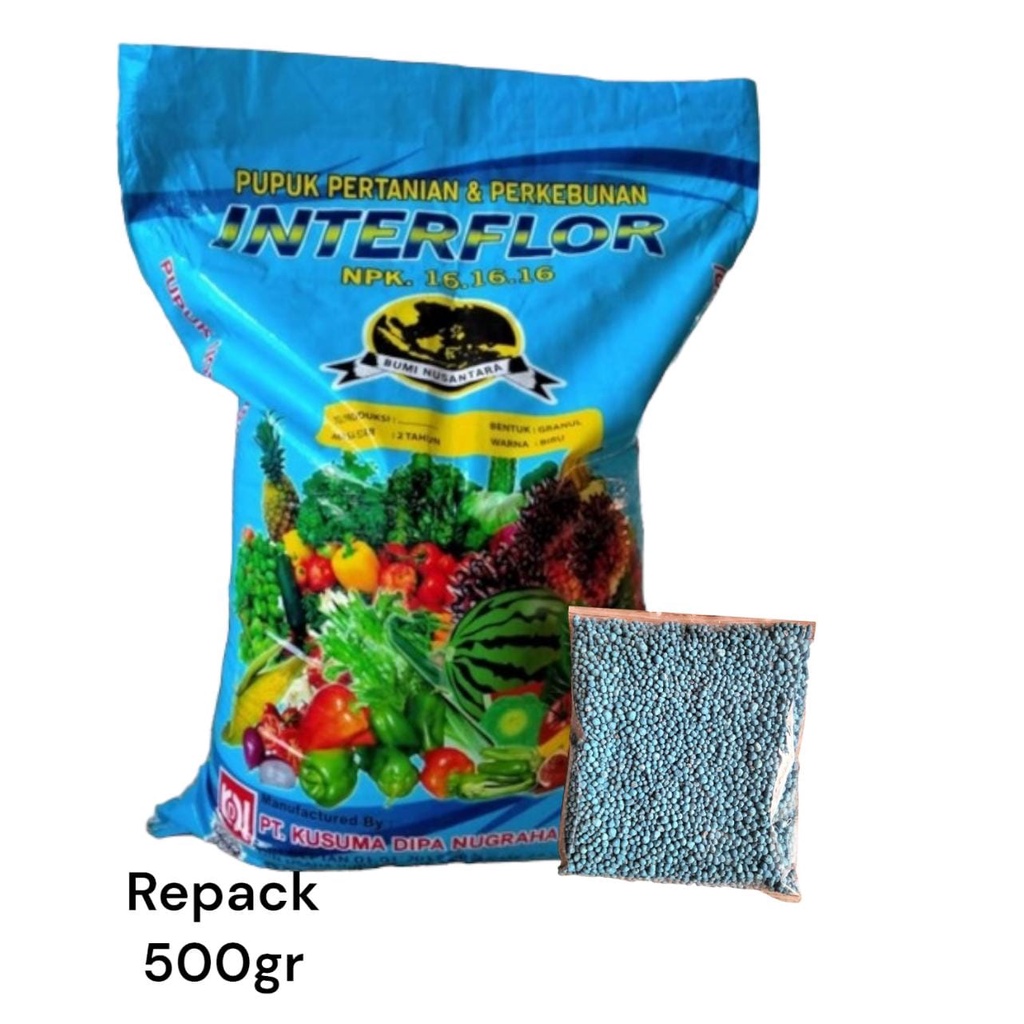 Jual Repack Interflor 500gr Pupuk NPK 16 16 16 Unsur Hara Makro Primer Nitrogen (N)16% Fosfat ...
