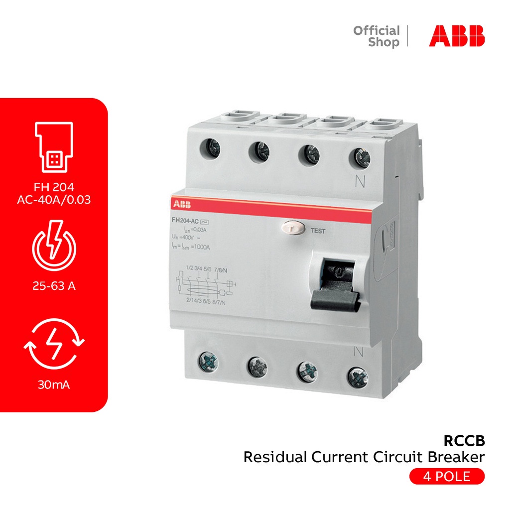 Jual ABB ELCB/RCCB 4P 40A 30mA FH204 AC-40/0,03 2CSF204006R1400 | Shopee Indonesia