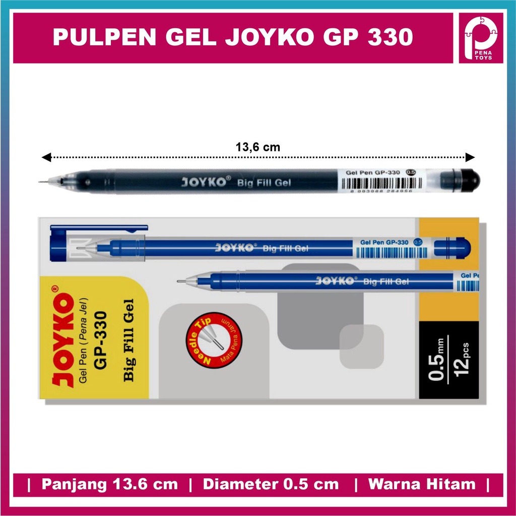 Jual Pulpen Gel Pen Joyko GP-330 Big fill gel 1 Pack / 12 Pcs | Shopee ...