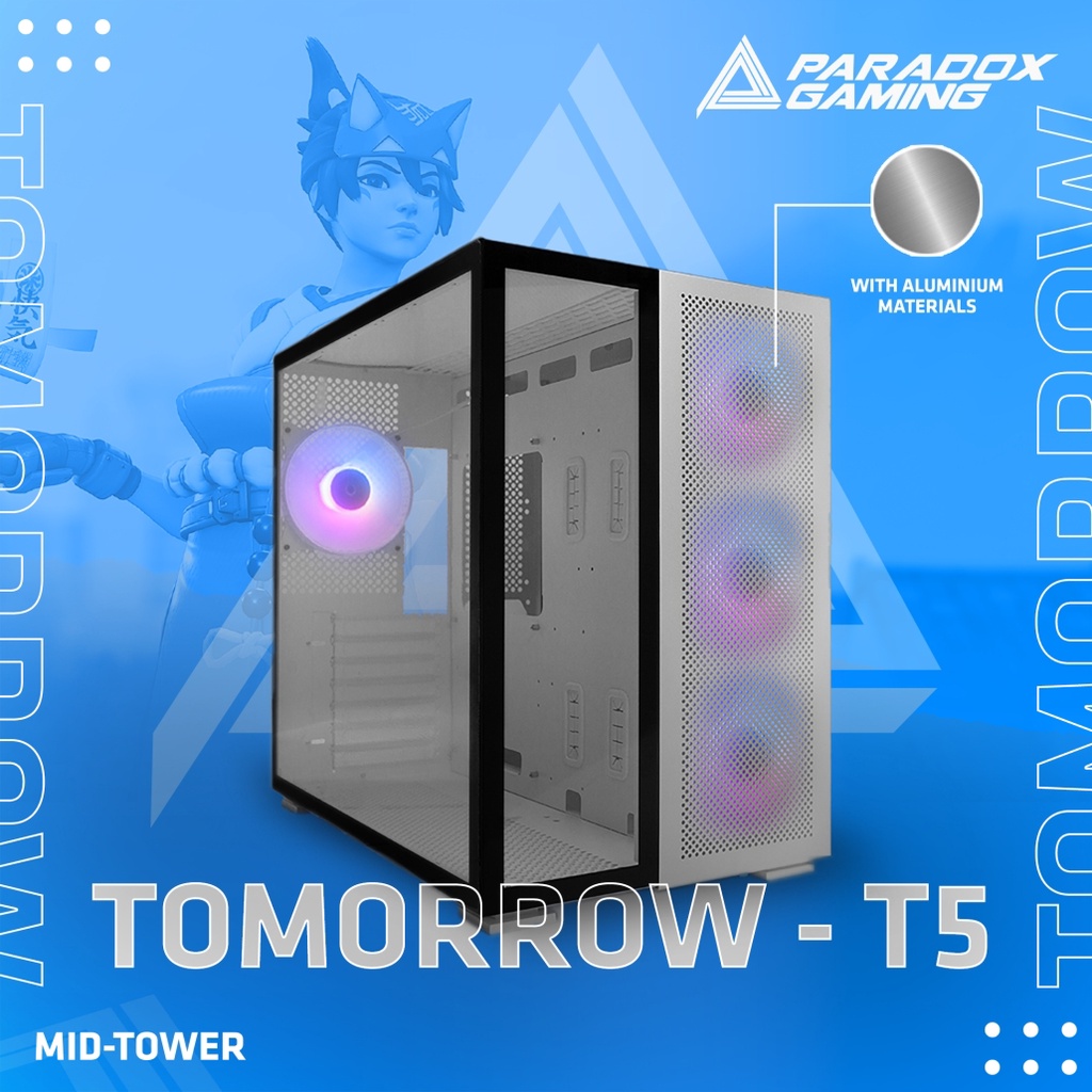 Jual PC Case Paradox Gaming T5 Dual Chamber Mesh Panel free 4Fan ARGB ...
