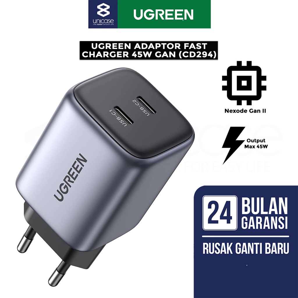 Jual Wall Charger Kepala Adaptor USB Type C UGREEN 45W GaN PD QC ...