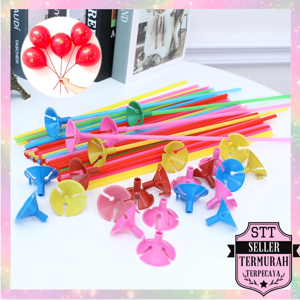 Jual STT Stick Balon Warna Warni 1 Pcs Tangkai Balon 27Cm Pegangan Cup ...