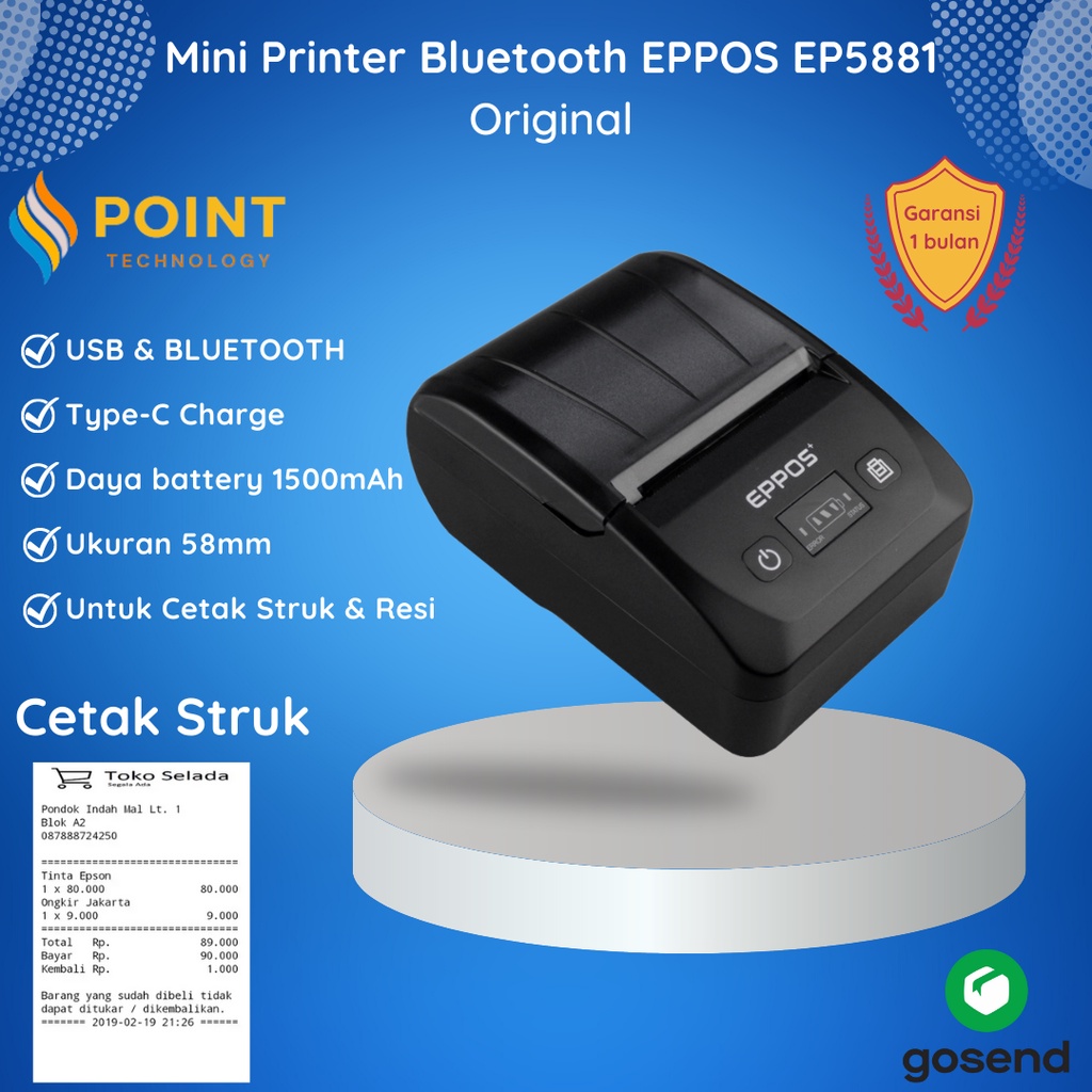 Jual Termurah Printer resi/struk Mini Printer Bluetooth EPPOS EP5881 ...