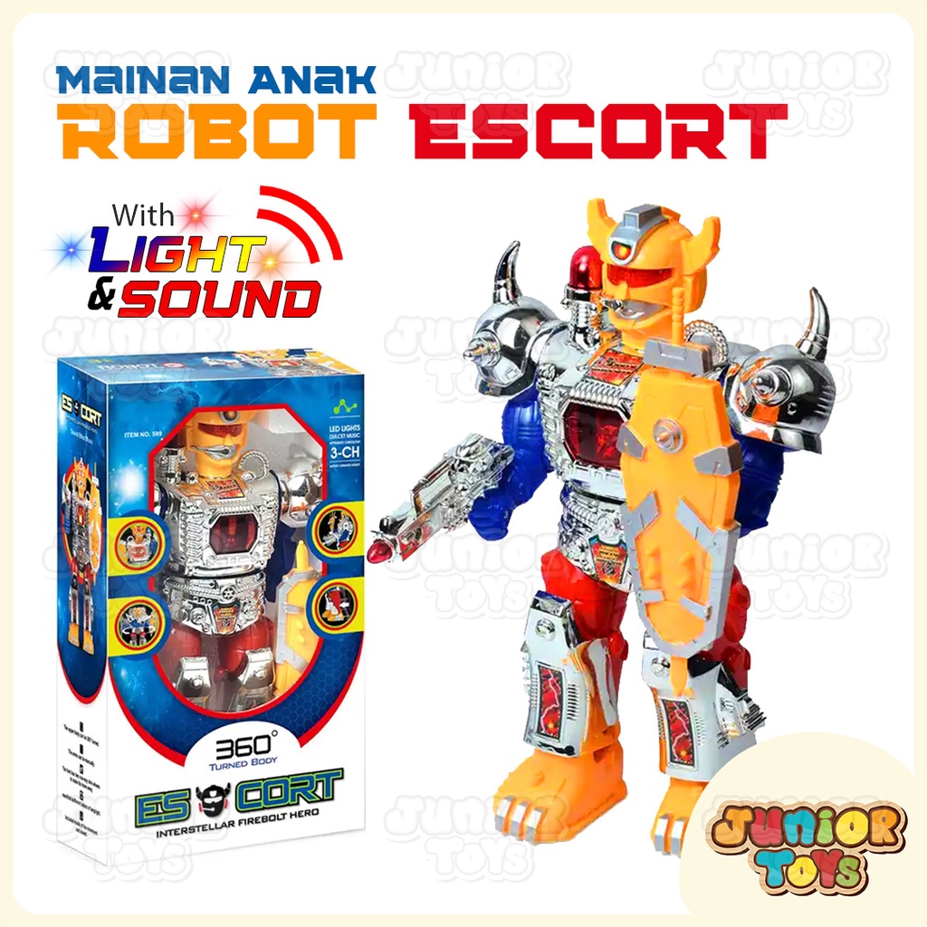 Jual Mainan Robot Berjalan Suara dan Lampu Robot Escort Berputar 360 ...