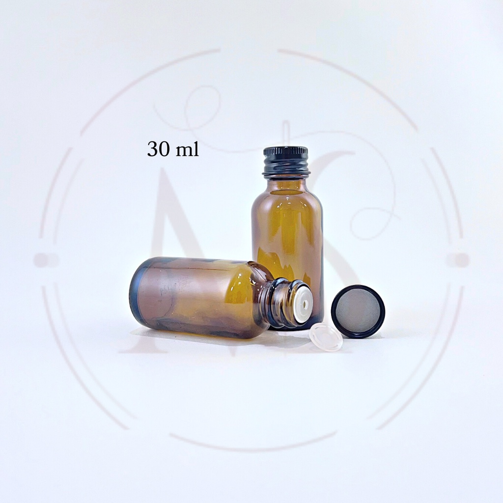 Jual Botol Kaca 30ml / Boston Round Amber - Tutup Aluminium Hitam ...