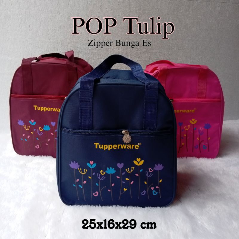Jual Tas Tupperware POP Bunga Tulip Zipper Ory Bunga Es | Shopee Indonesia
