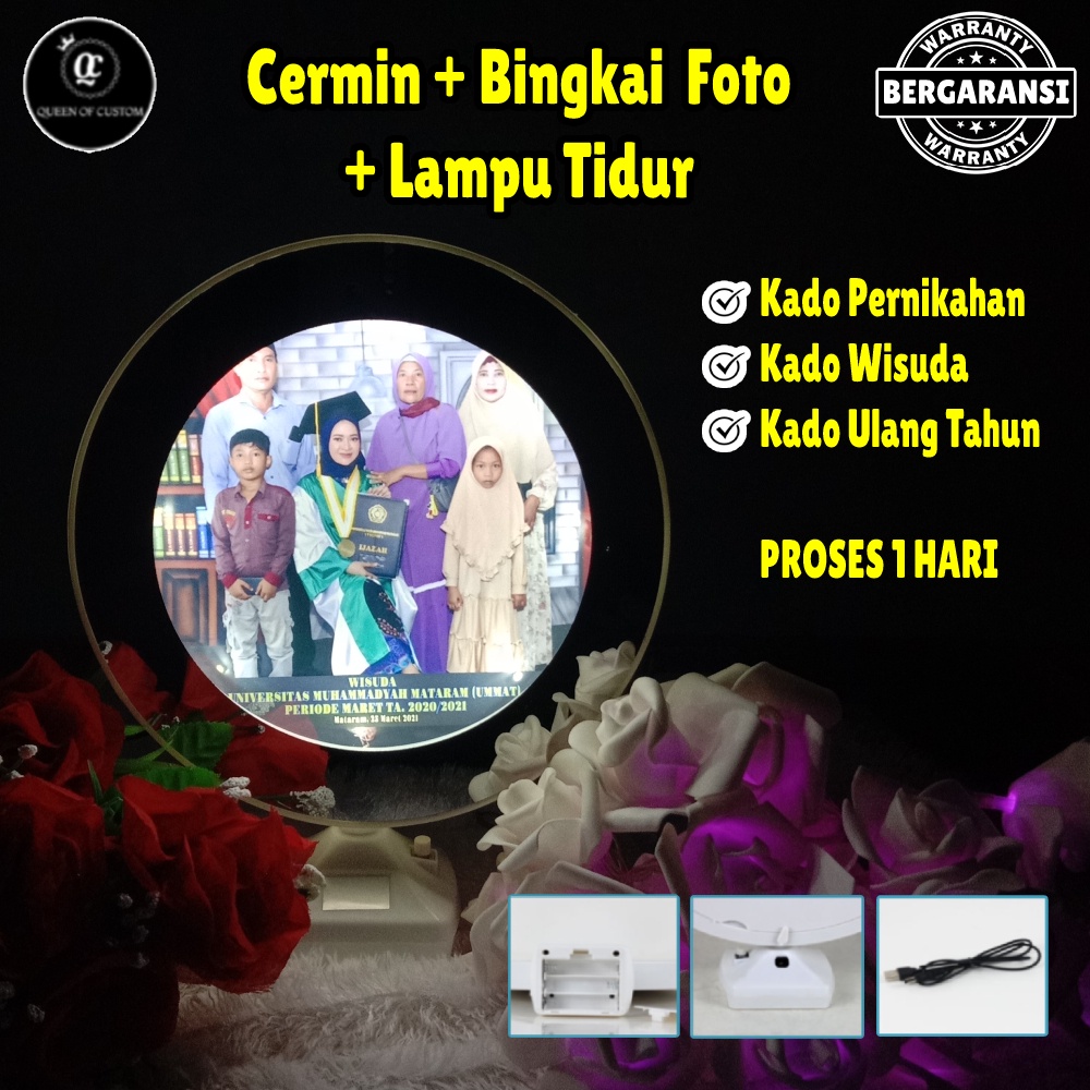 Jual BERGARANSI Cermin Custom + Bingkai Foto + Lampu Kamar Tidur Meja Dekorasi Moonlight LED ...