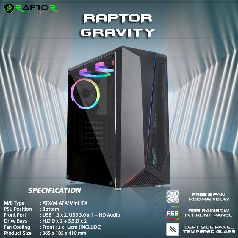 Jual Casing Gaming/PC/Office RAPTOR GRAVITY - include 2 FAN RGB | ATX/m ...