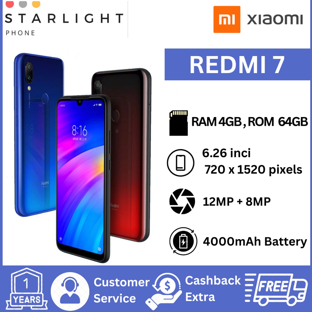 Jual Xiaomi Redmi 7 RAM 3/32 GB - 4/64 GB GARANSI 1 TAHUN | Shopee ...