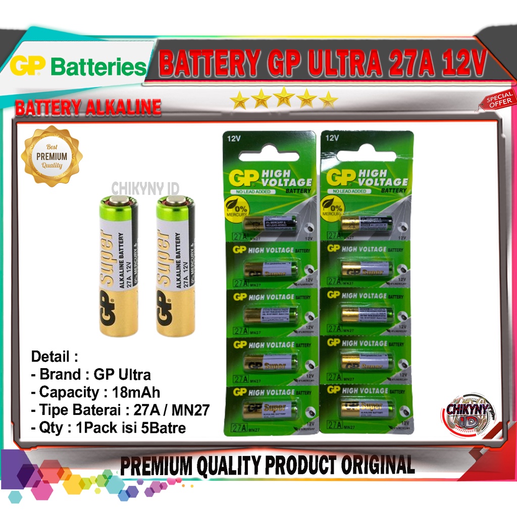 Jual BATTERY GP27 27A 12V SUPER ALKALINE BATRE GP ULTRA | Shopee Indonesia