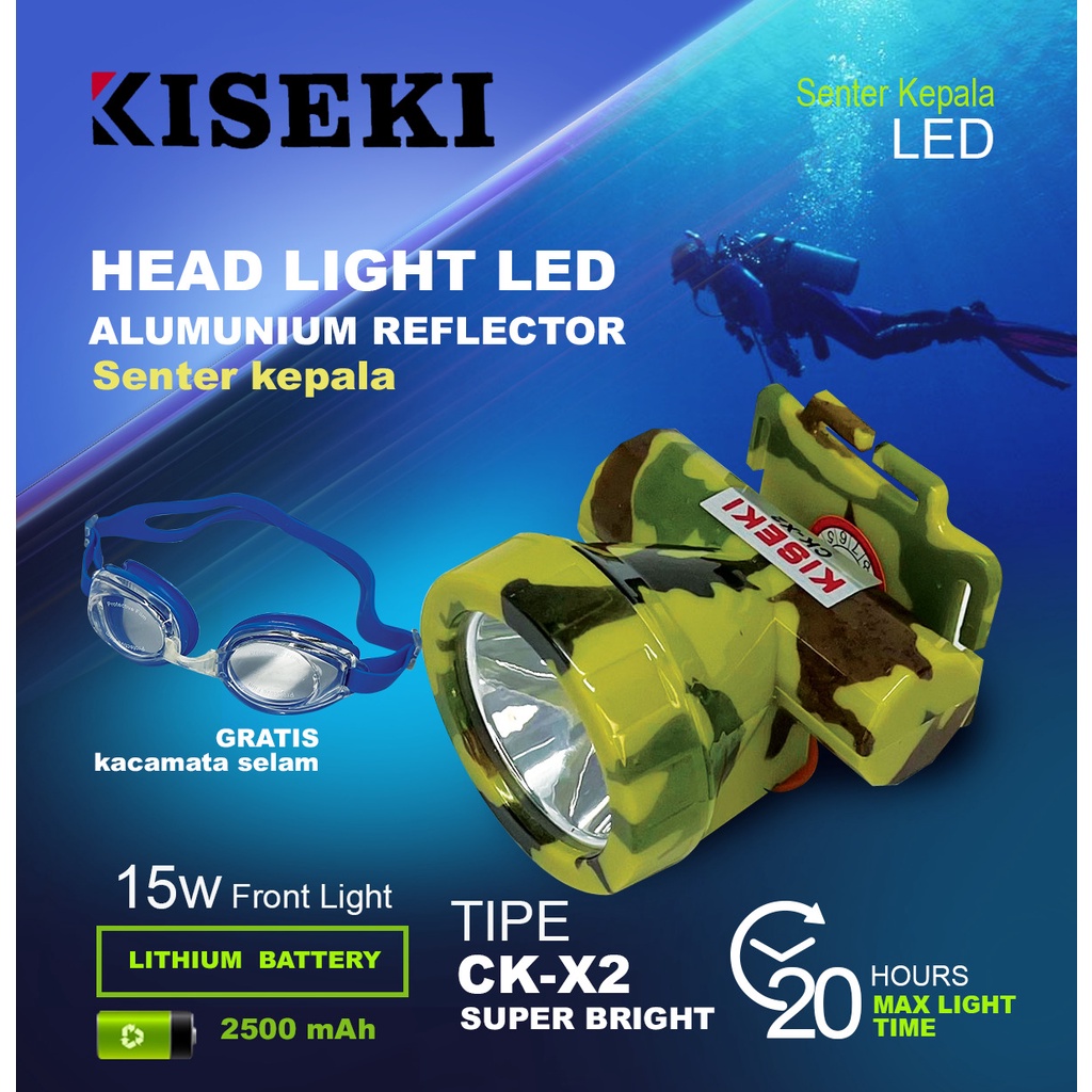 Jual Kiseki Senter Kepala Ck-X2 20w Free Kacamata Renang Senter Kepala ...