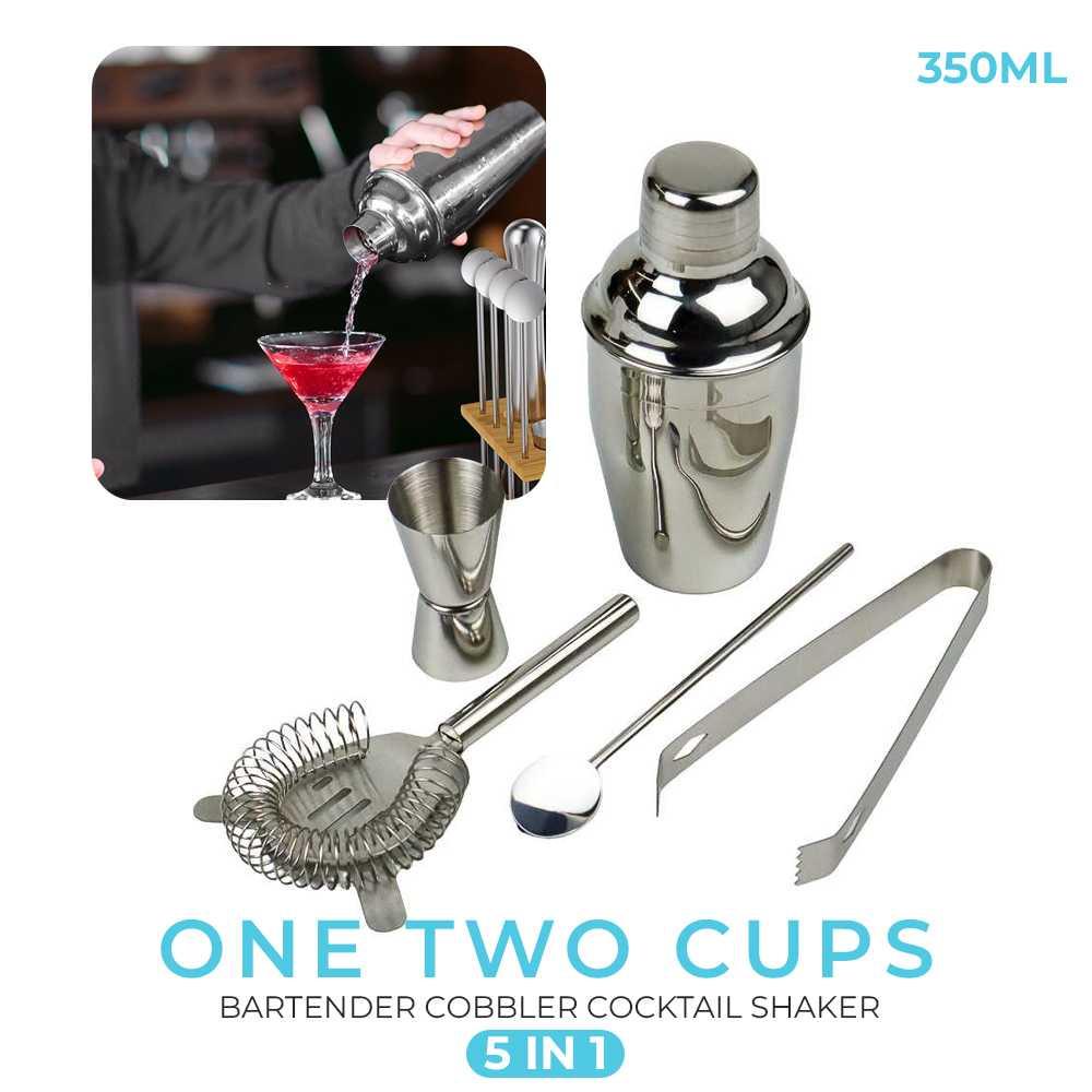 Jual 5 in 1 Bartender Cobbler Cocktail Shaker Jigger Set 350ml-AY8837 ...