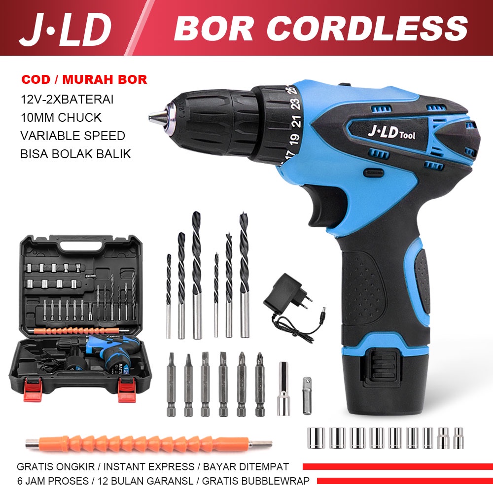 Jual JLD 12V mesin bor baterai 10mm bor cas 2 baterai bor batre set bor ...