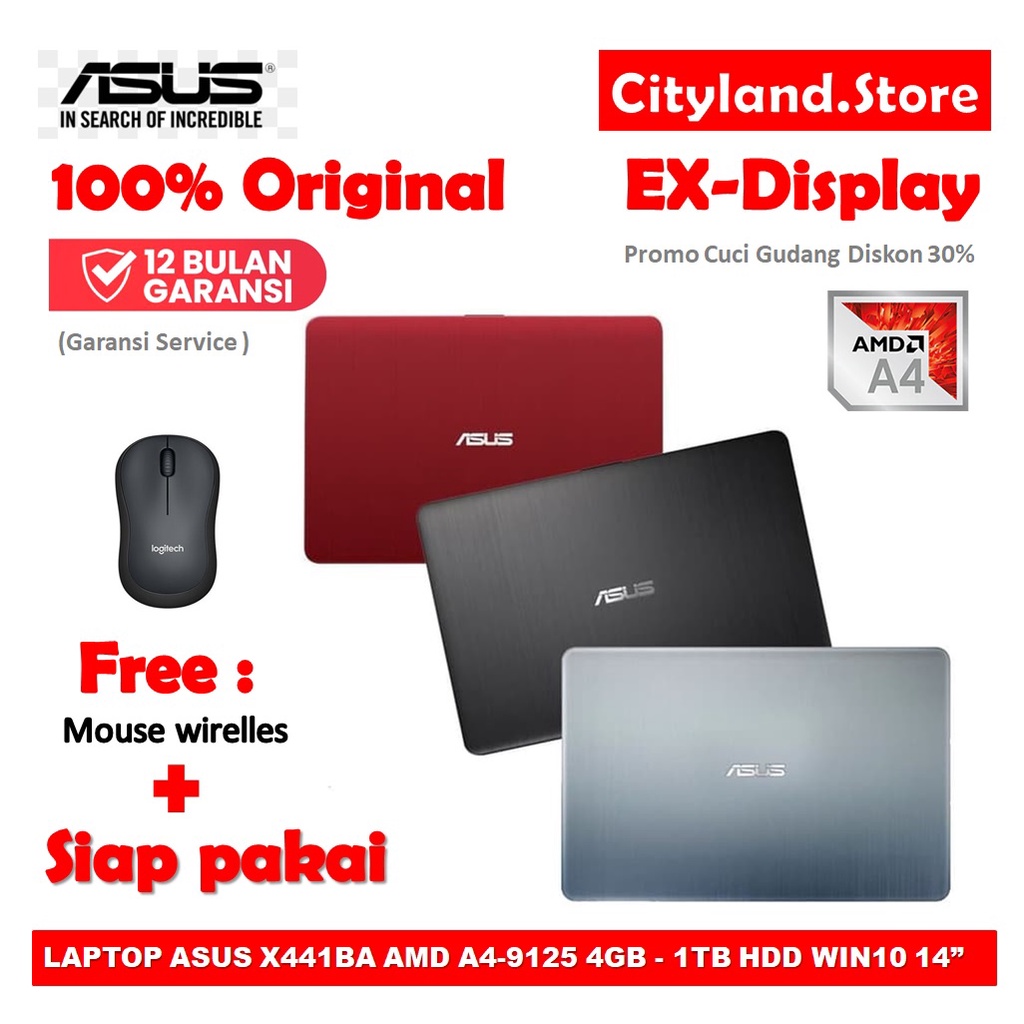 Jual Laptop Asus X441ba AMD A4-9125 4GB 1TB HDD Windows 10 14 inch ...