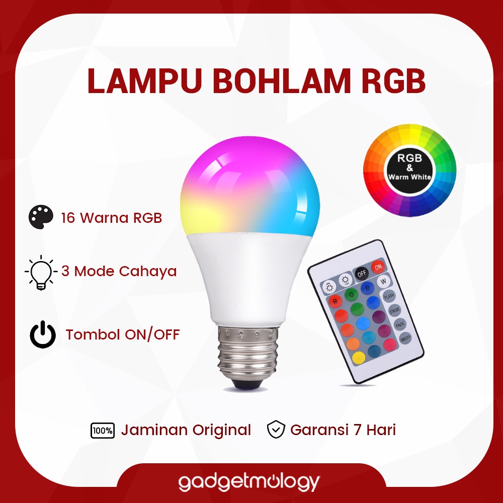 Jual Lampu Bohlam LED Bulb RGB Berubah 16 Warna Dengan Remot Control 7W ...