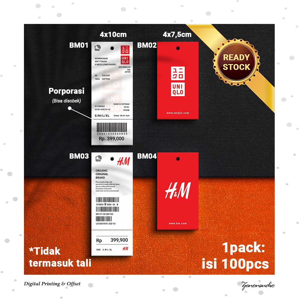 Jual [100pcs] Hangtag Label Baju Brand Zara Uniqlo H&M Nike Adidas ...