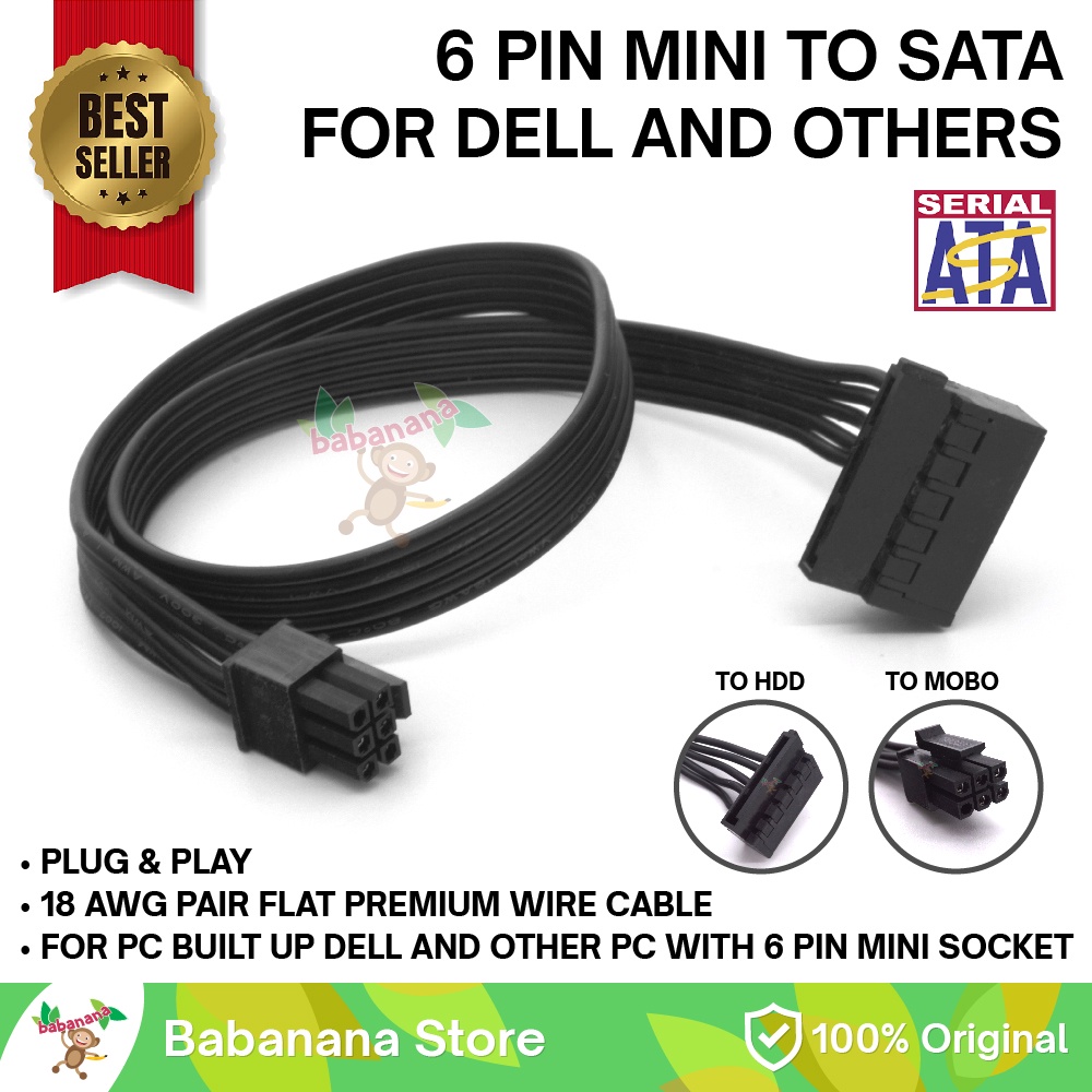 Jual 6 Pin Mini to Sata 15 Pin Power For Dell Kabel Adapter Converter ...