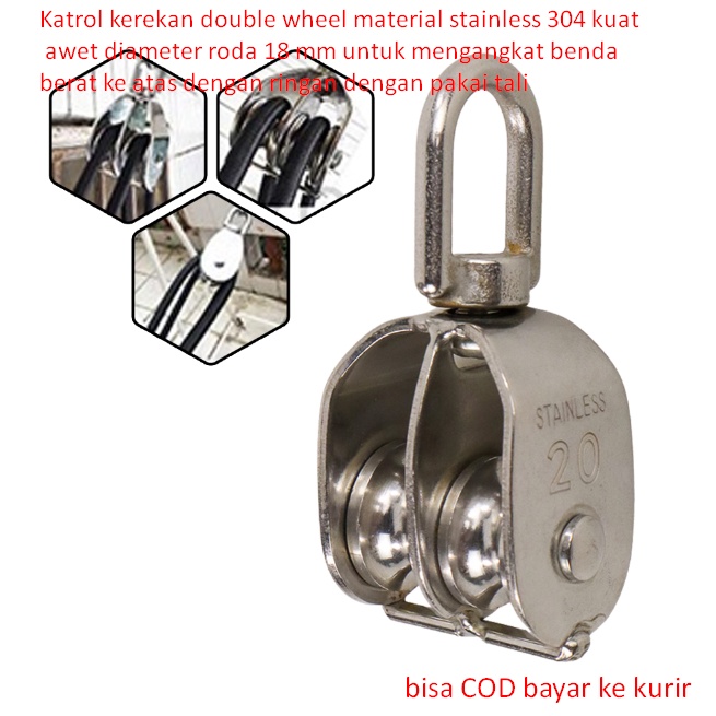Jual Katrol kerekan double wheel material stainless 304 kuat awet ...