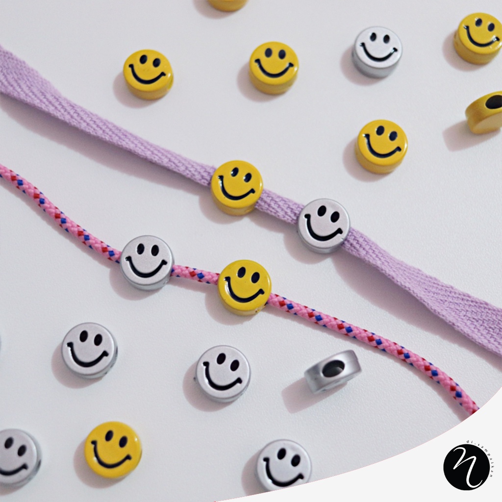 Jual Manik-Manik Bulat Flat SMILE Bahan Akrilik Lubang Besaar Untuk ...