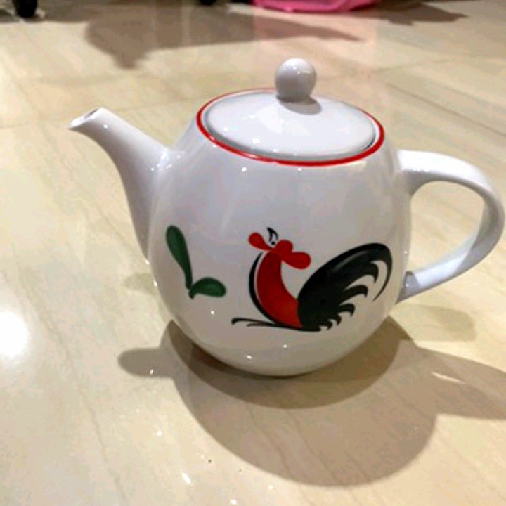 Jual Teko Ayam Bulat + Tutup Keramik 1000 ML | Tea Pot Porcelen Tebal ...