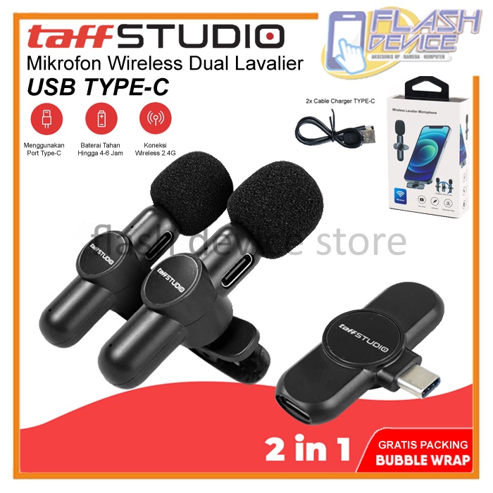 Jual Microphone TaffSTUDIO G10 USB Type-C Wireless Dual Lavalier Mic ...